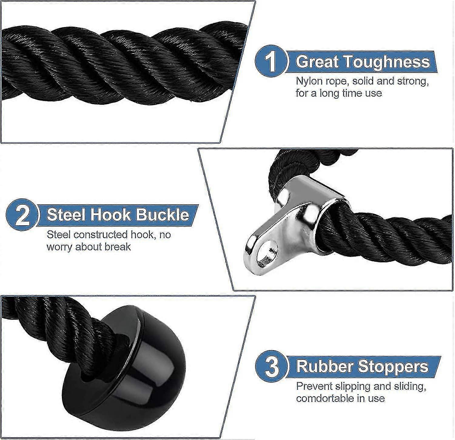 Tricep Rope Cable Attachment, Bicep Pull Down Cable, Heavy Duty Nylon ...