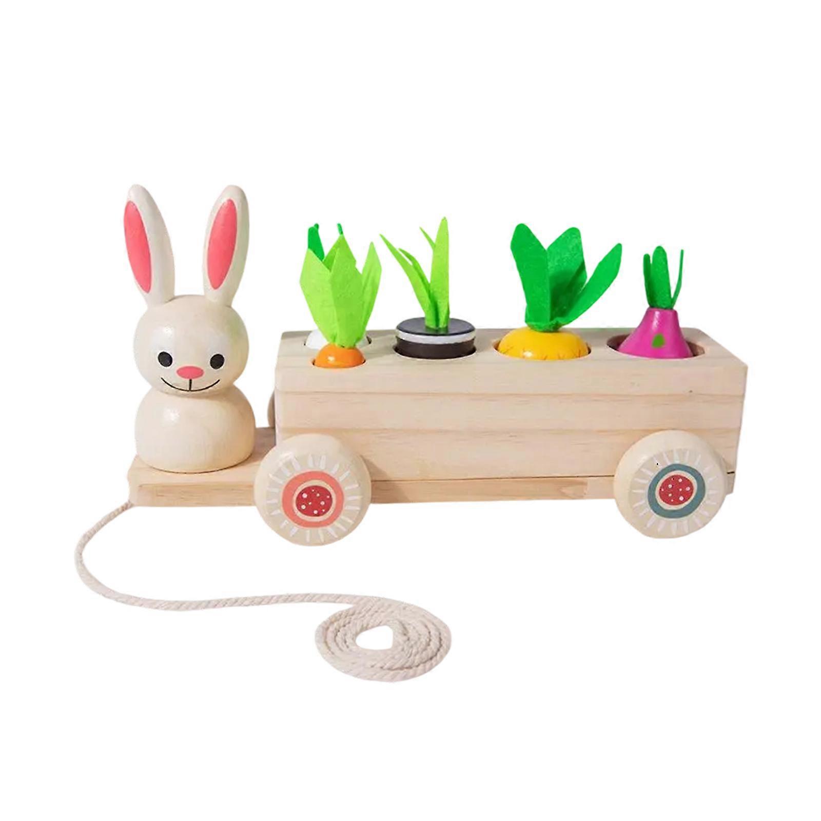 Vibrant Wooden Rabbit Pull Toy Combined With Carrot Picking Activity ...