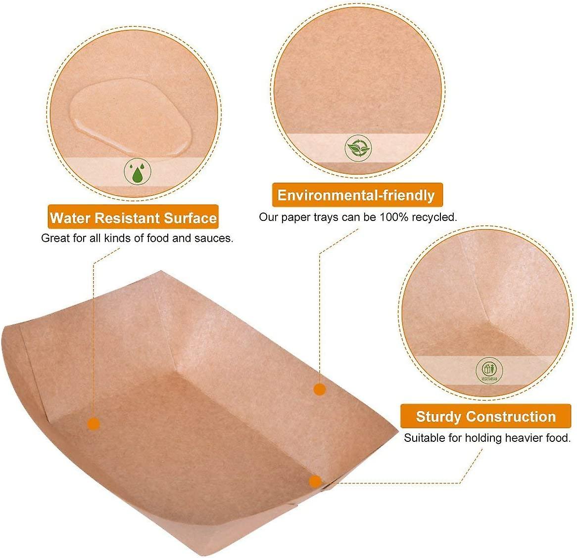 Small Brown Paper Cardboard Food Trays [400ml, 100pcs] 120mm X 170mm X ...