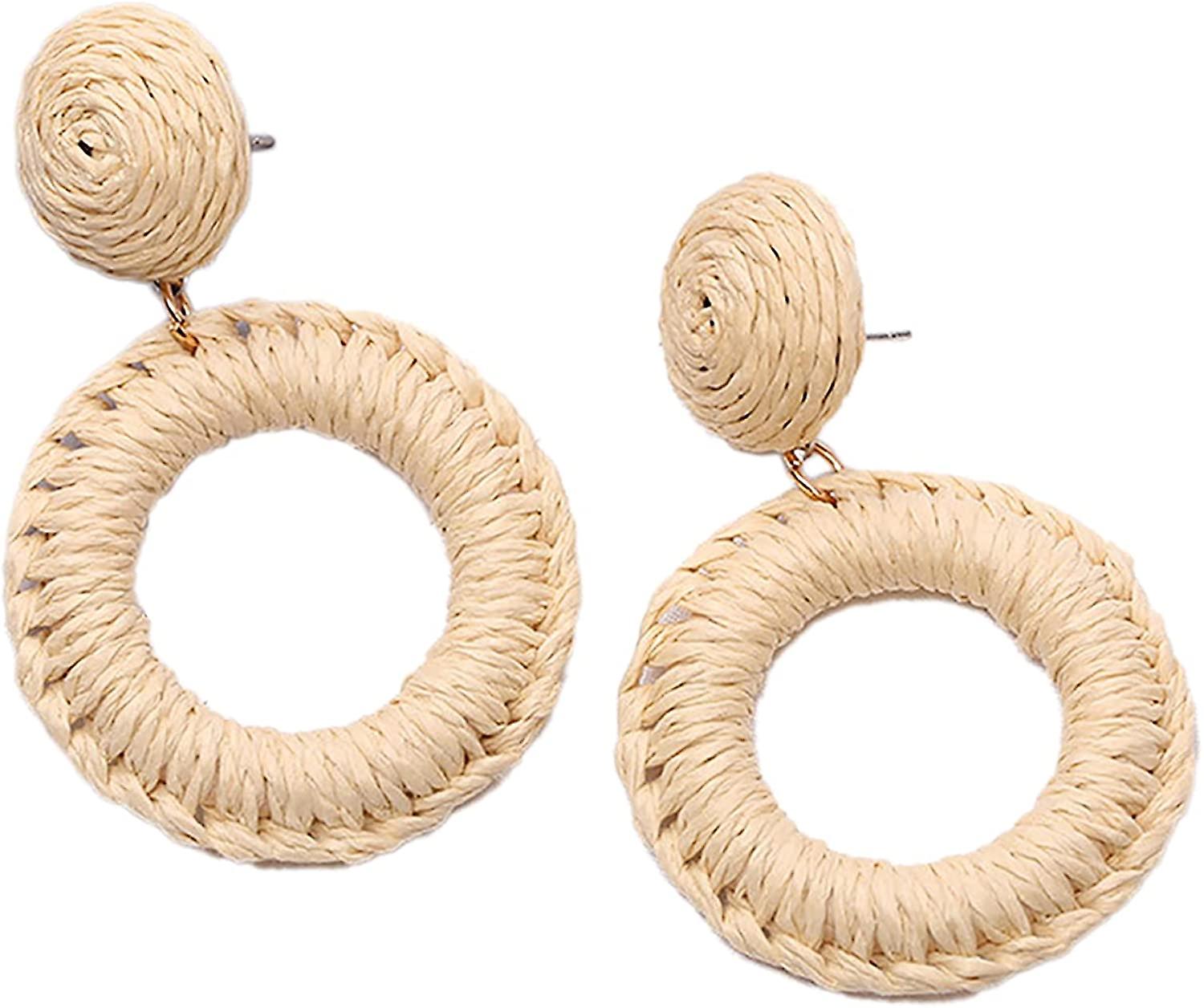 Woven Rattan Earrings Boho Straw Wicker Braid Drop Dangle Earrings Handmade Circle Earrings ...