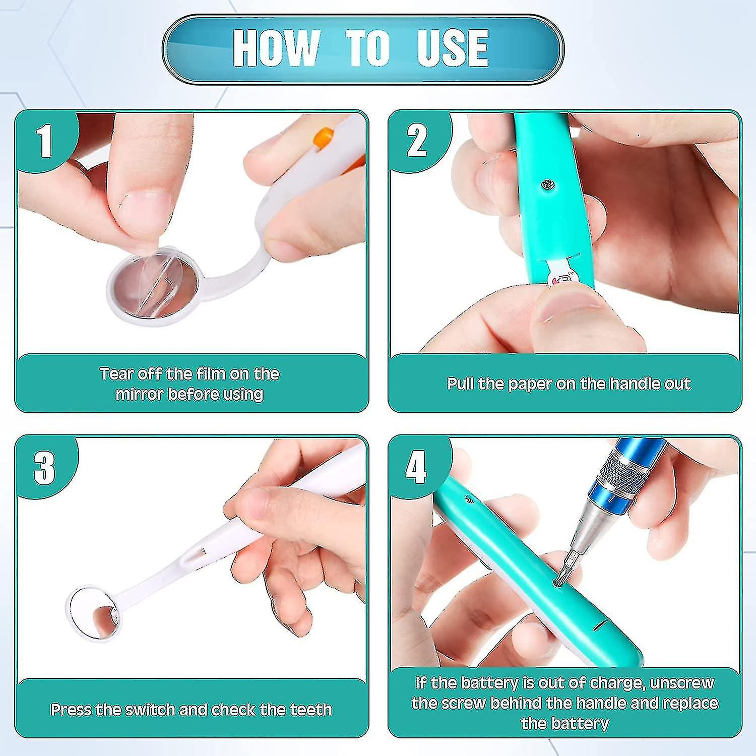 Dental Mirror With Light 2 Pcs Dental Teeth Mirror Mouth Tooth Mirror ...