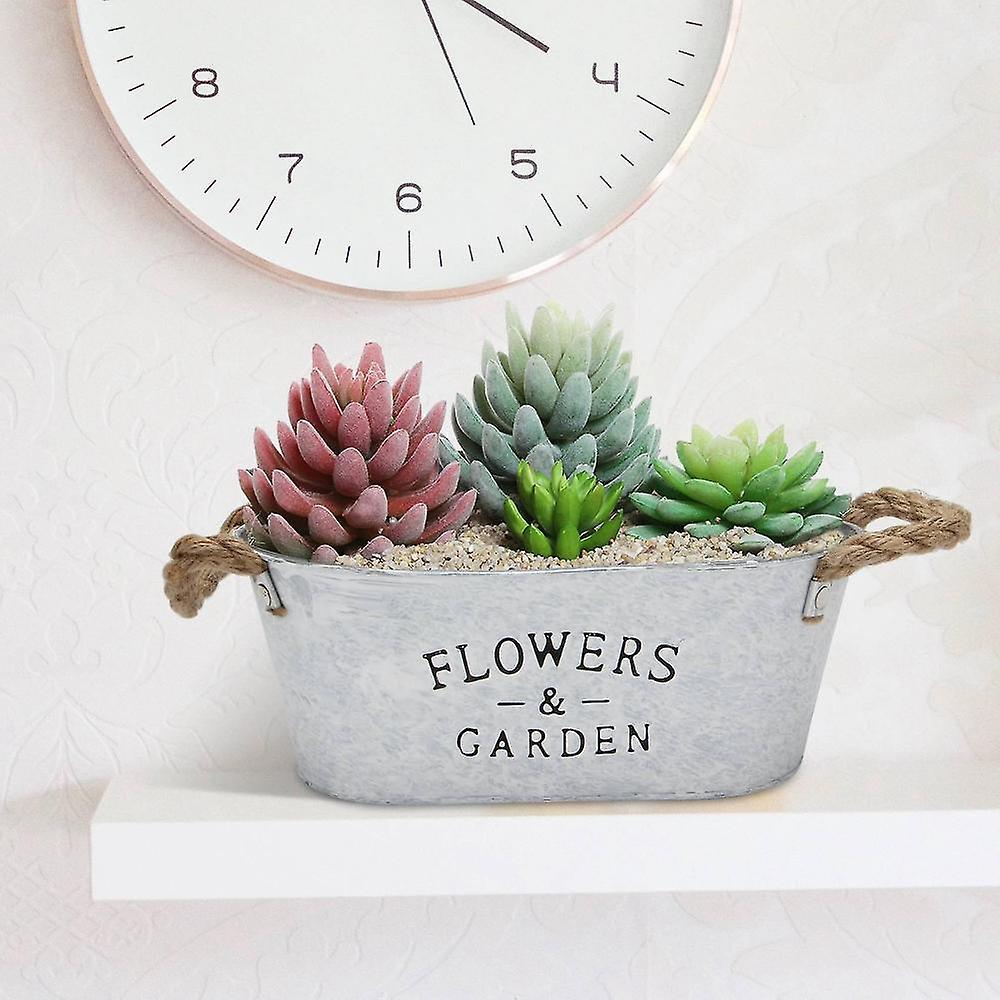 Set Of 2 Rustic Metal Planters With Handles,farmhouse Succulents Herbs ...