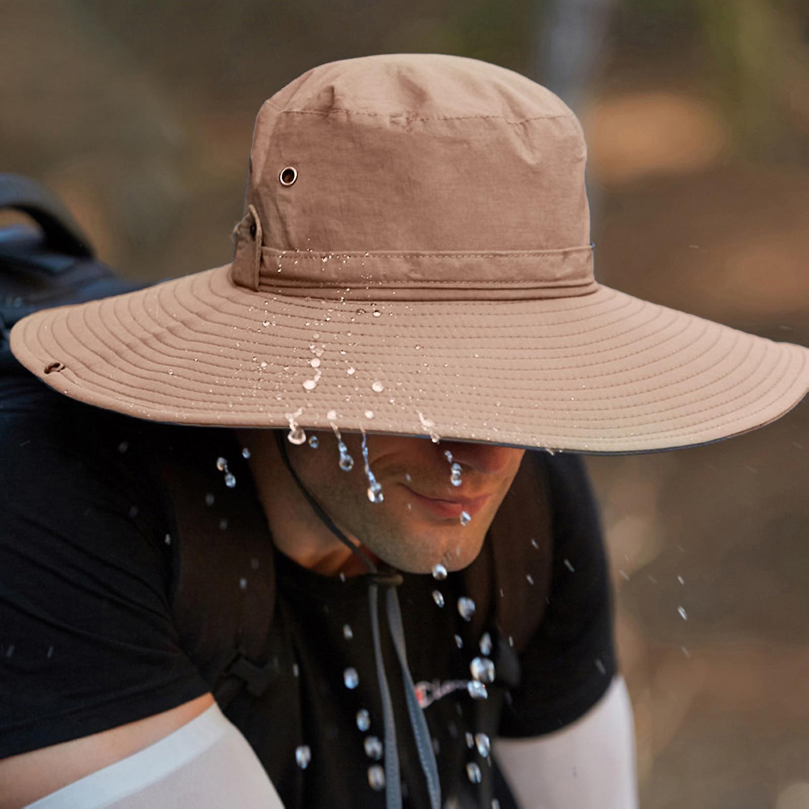Men Sun Hat Wide Brim Breathable Mesh Drawstring Packable Windproof Sun ...