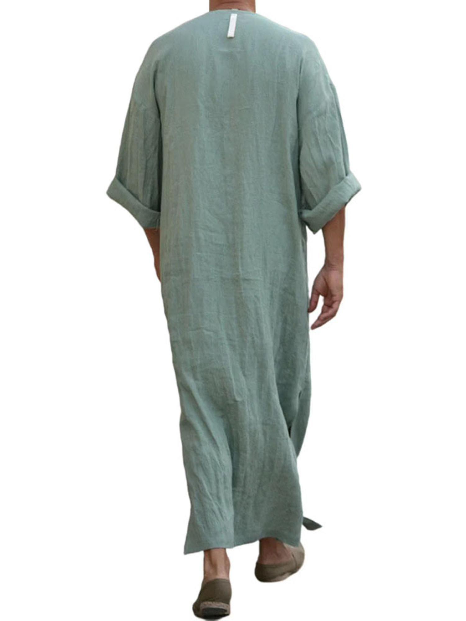 Mens Kaftan S Arab Islamic Half Sleeve Thobe Tunic Robes Casual Long ...