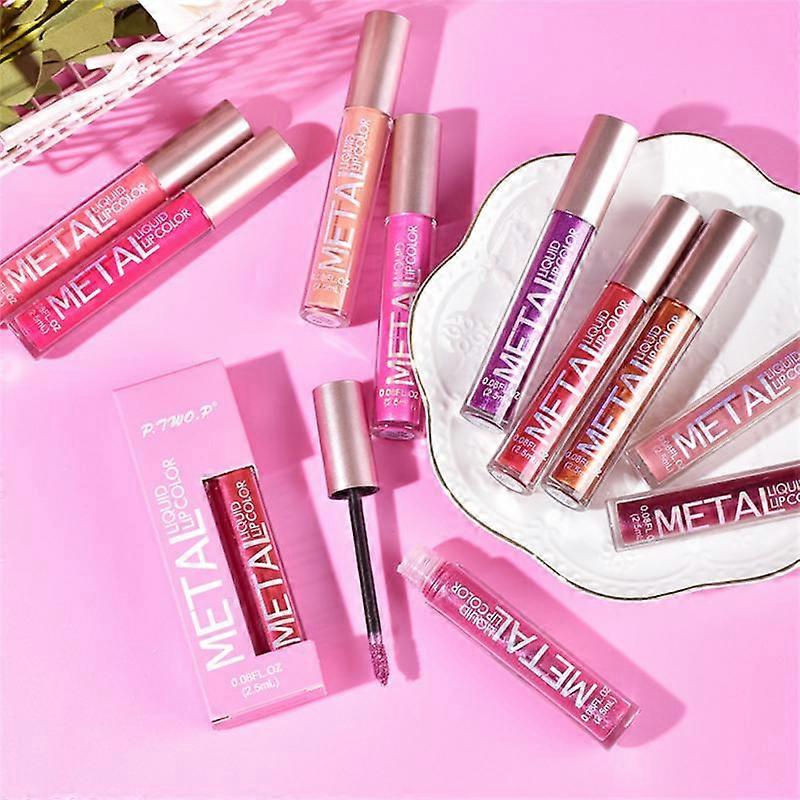 Metallic Lip Gloss 12 Colors Glitter Matte Liquid Lipstick Waterproof ...