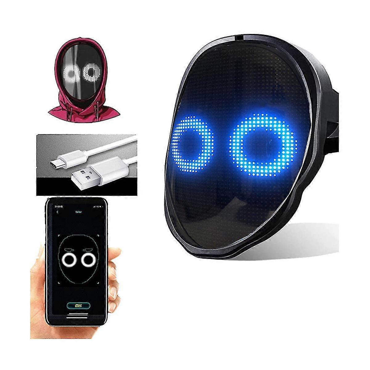 Bluetooth Led Lights Up Party Mask Halloween Christmas Diy Animation ...