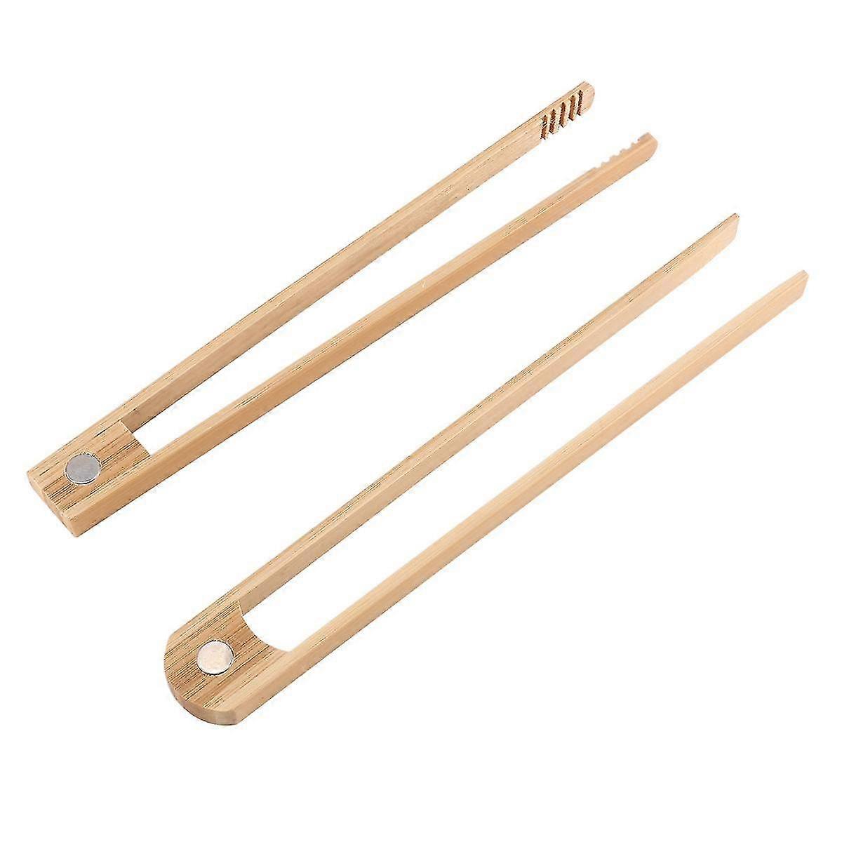 2 Pieces Magnetic Bamboo Toaster Tongs 8.7 Inch Wooden Kitchen Toast ...