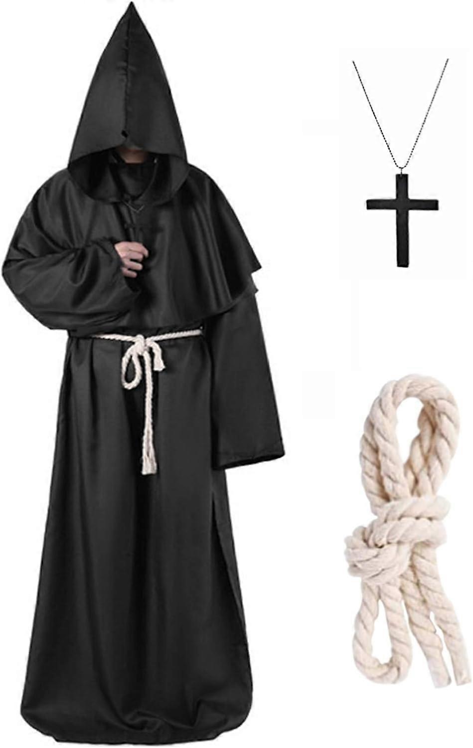 Medieval Monk Costume Priest Hooded Robe with Cross Necklace ...