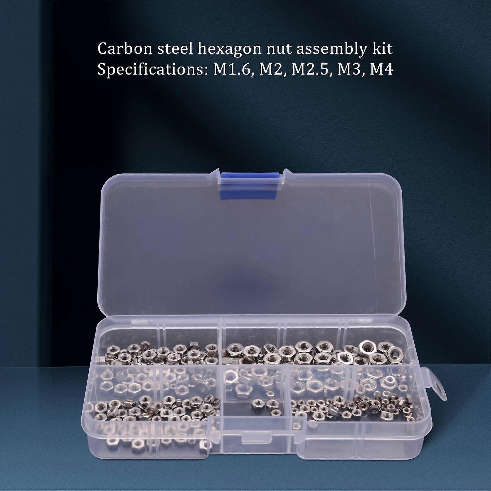 250 Pcs/Set M1.6 M2 M2.5 M3 Carbon Steel Hex Nut Assortment Kit Hexagon ...