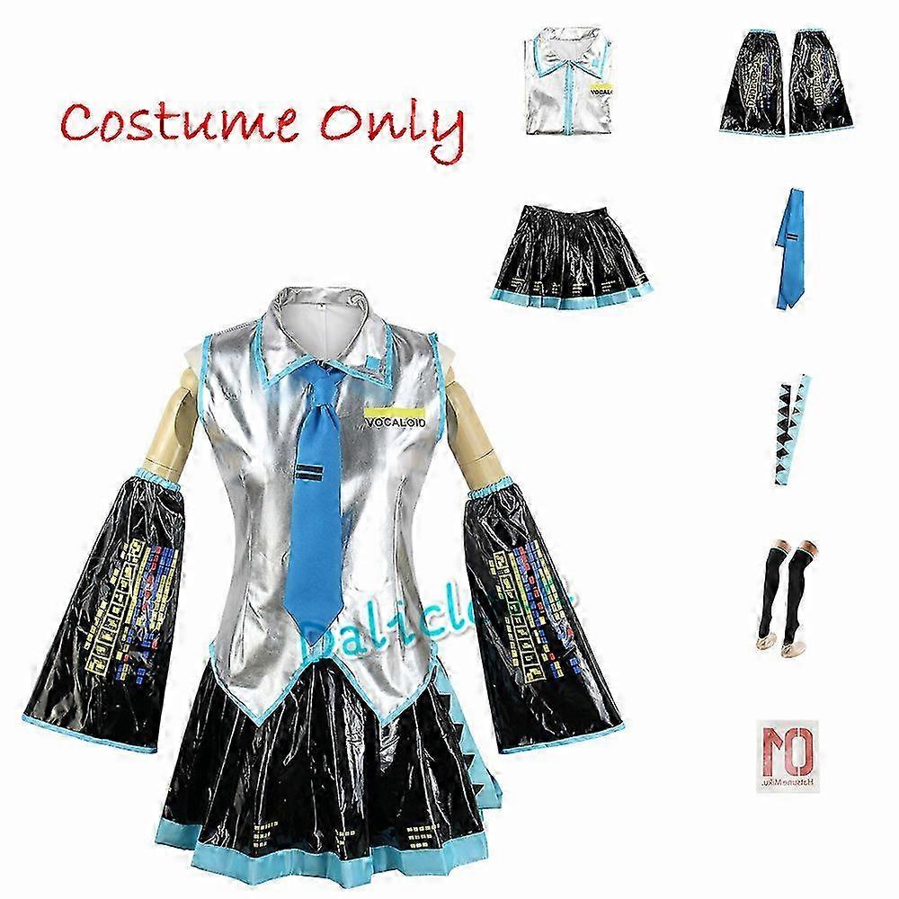 Anime Miku Cosplay Costume Wig Shoes Japan Leather Midi Dress Miku ...