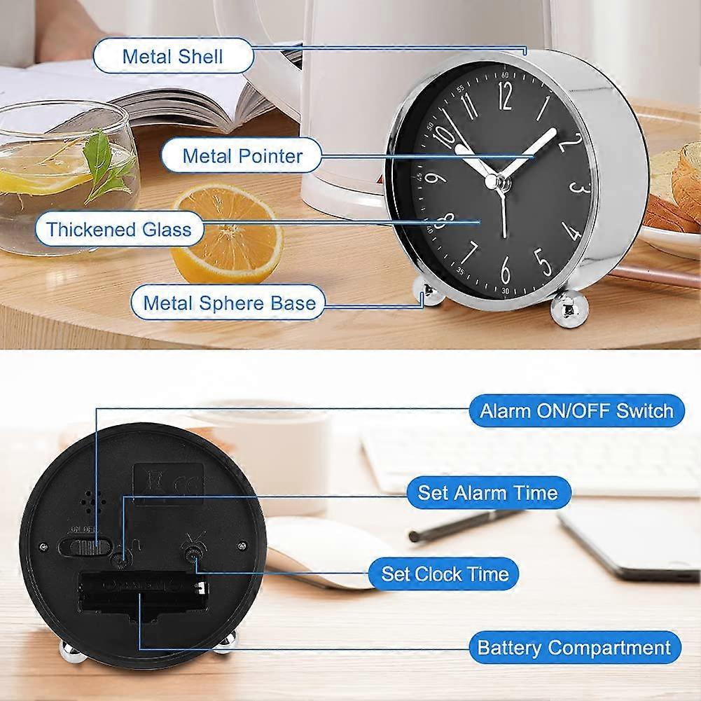 Non Ticking Alarm Clock, 4'' Silent Bedside Clock for Heavy Sleepers ...
