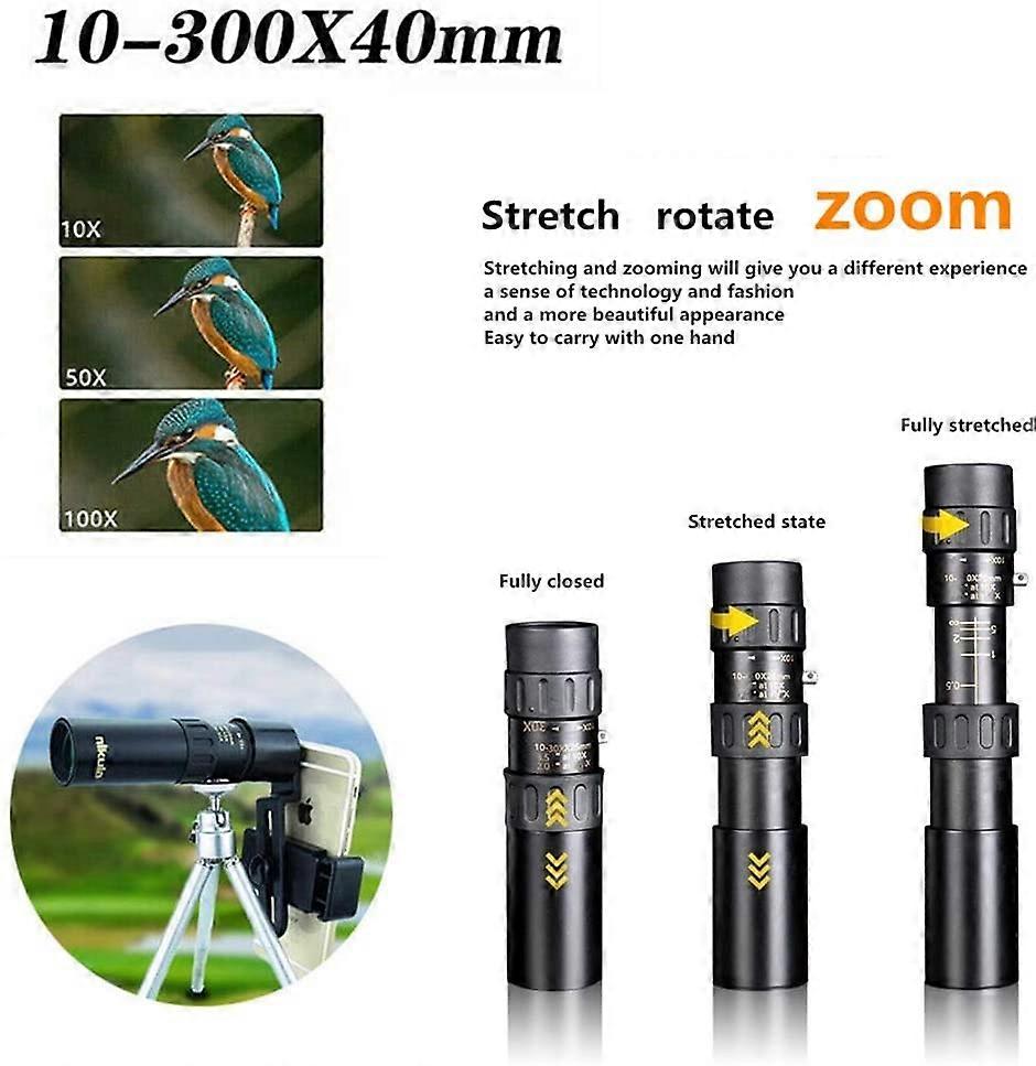 4K 10-300X40mm Super Telephoto Zoom Monocular Telescope, Waterproof ...