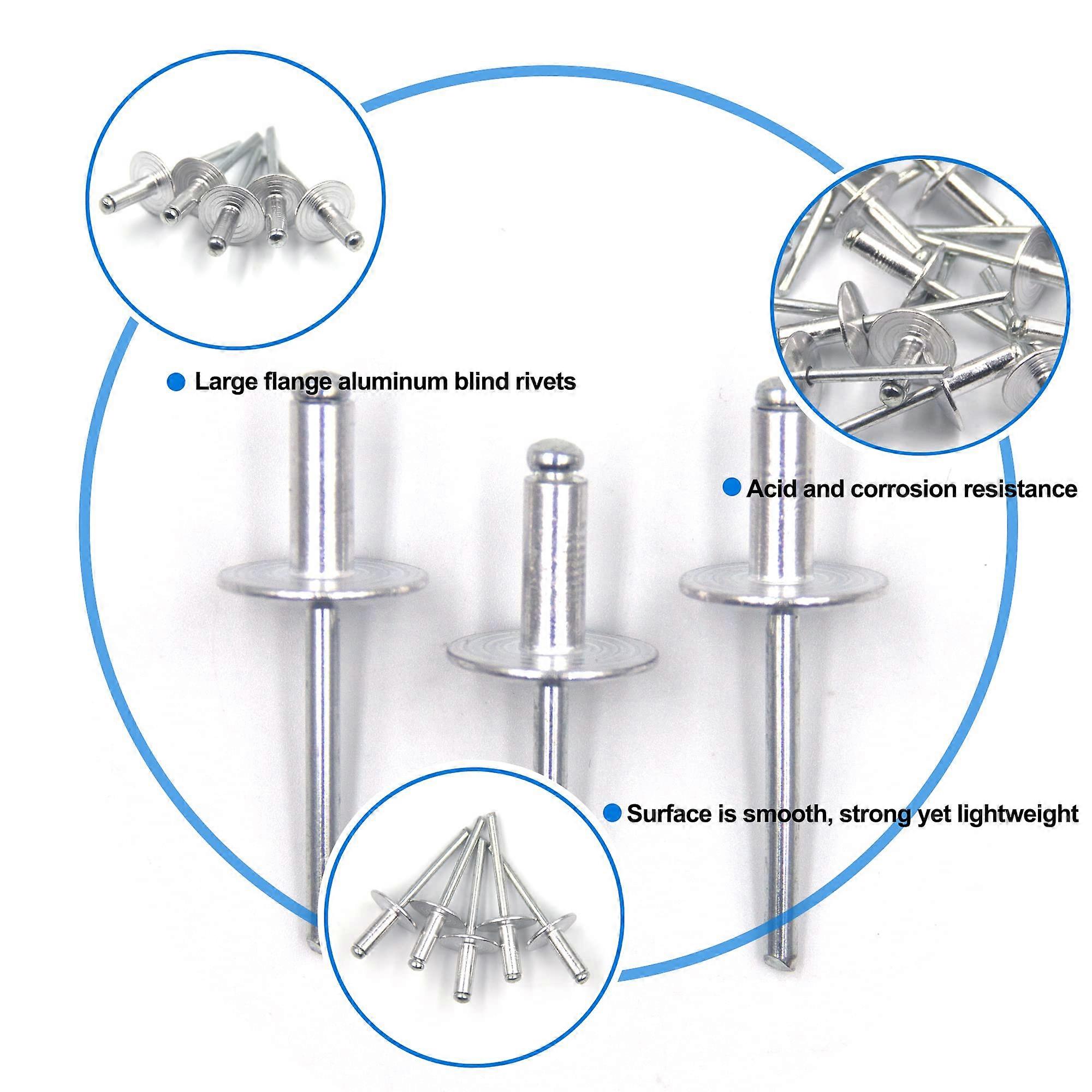 50 Pack Aluminum Blind Rivets with Large Flange 4.8mm x 12mm, Pack of ...