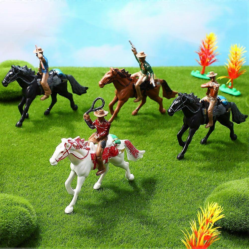 2 Sets Cowboy Action Figures with Horse Toys Realistic Farm Animal ...