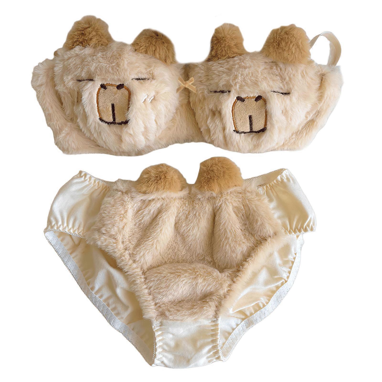 Women's Anime Capybara Plush Bra and Panty Set without Underwire Furry ...
