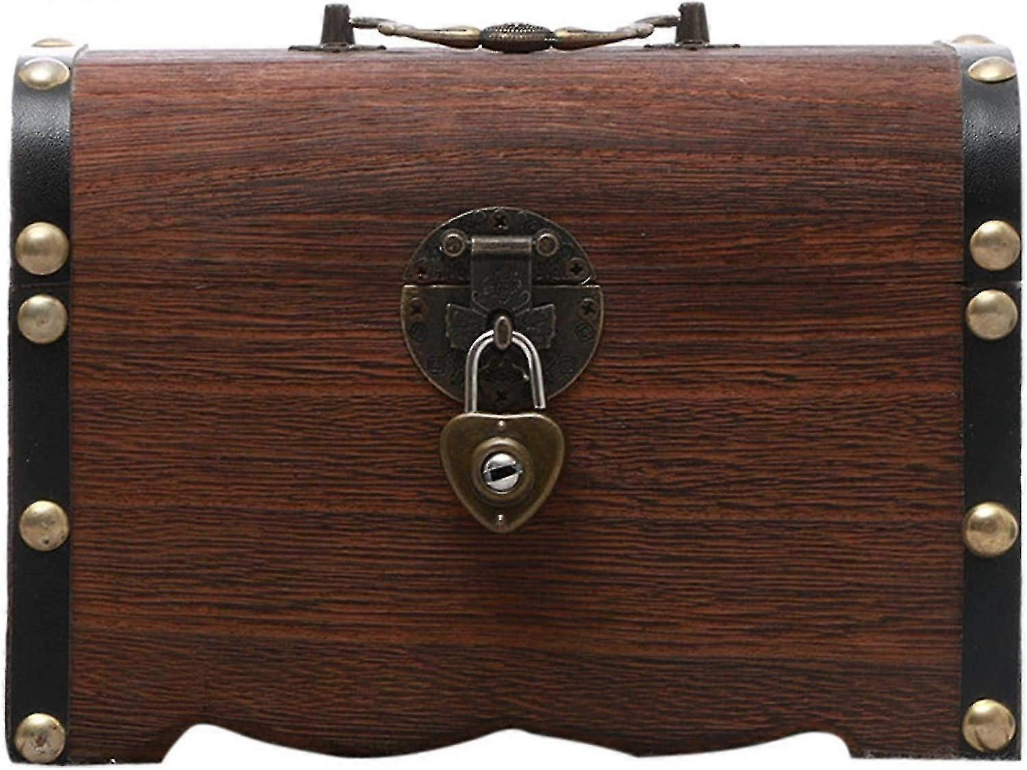 Wooden Treasure Chest Piggy Bank, Retro Handmade Solid Wood Money Bank ...