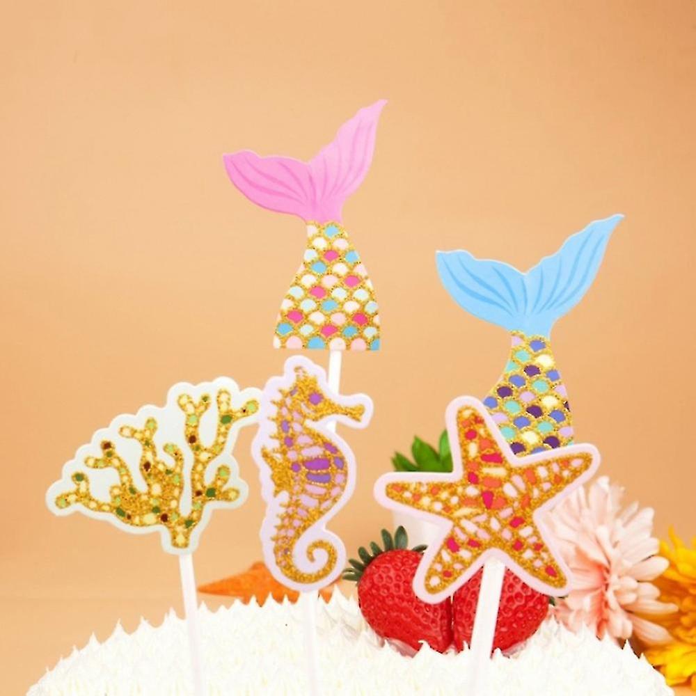 11pcs Cake Topper Funny Dessert Decor Insert Cards Ocean Cake Cutout ...