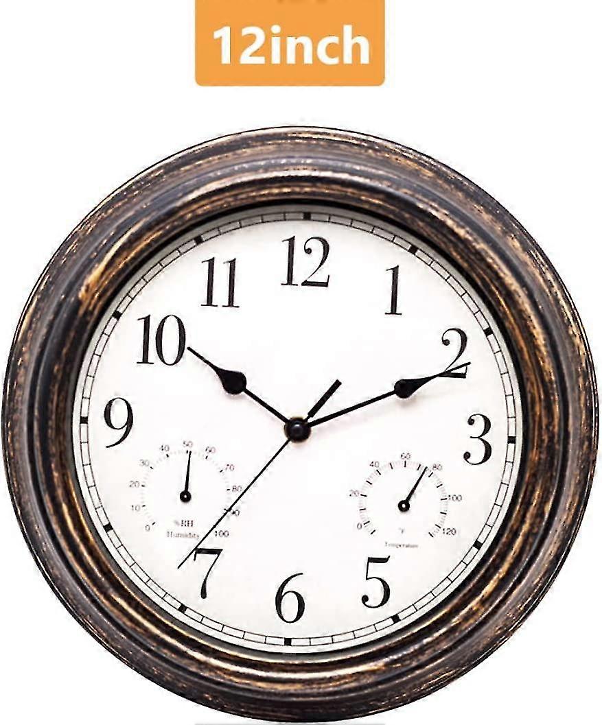 Garden Clock Outdoor Waterproof Clocks With Thermometer Hygrometer 12 ...
