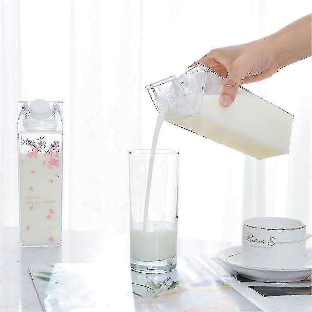 3 Pack Milk Carton Water Bottle Clear Square Milk Bottles Plastic Leak ...
