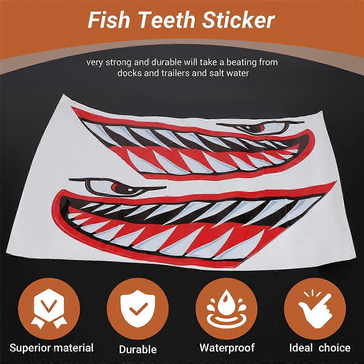 2pcs Waterproof Kayak Sticker Diy Shark Teeth Mouth Stickers Boat Car ...