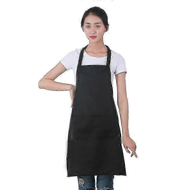 12 Pack Plain Bib Aprons With 2 Pockets - Black Unisex Commercial Apron ...