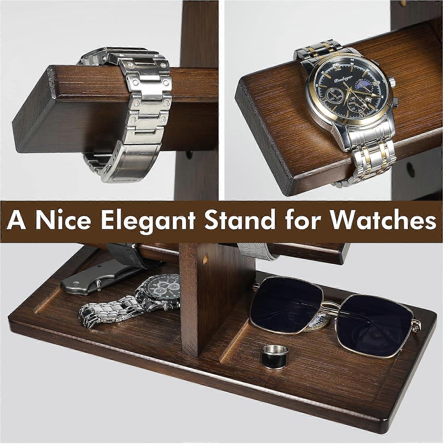 Watch Holder Stand With Charging Station Wooden Display Tower, Jewelry ...