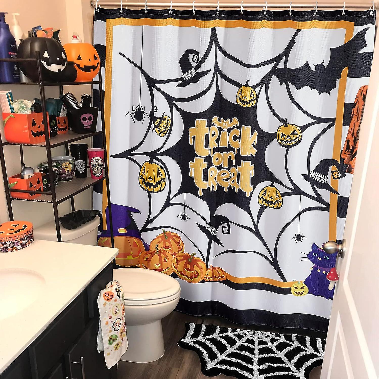 Spider Web Black Halloween Bathroom Rugs Non Slip Machine Washable ...