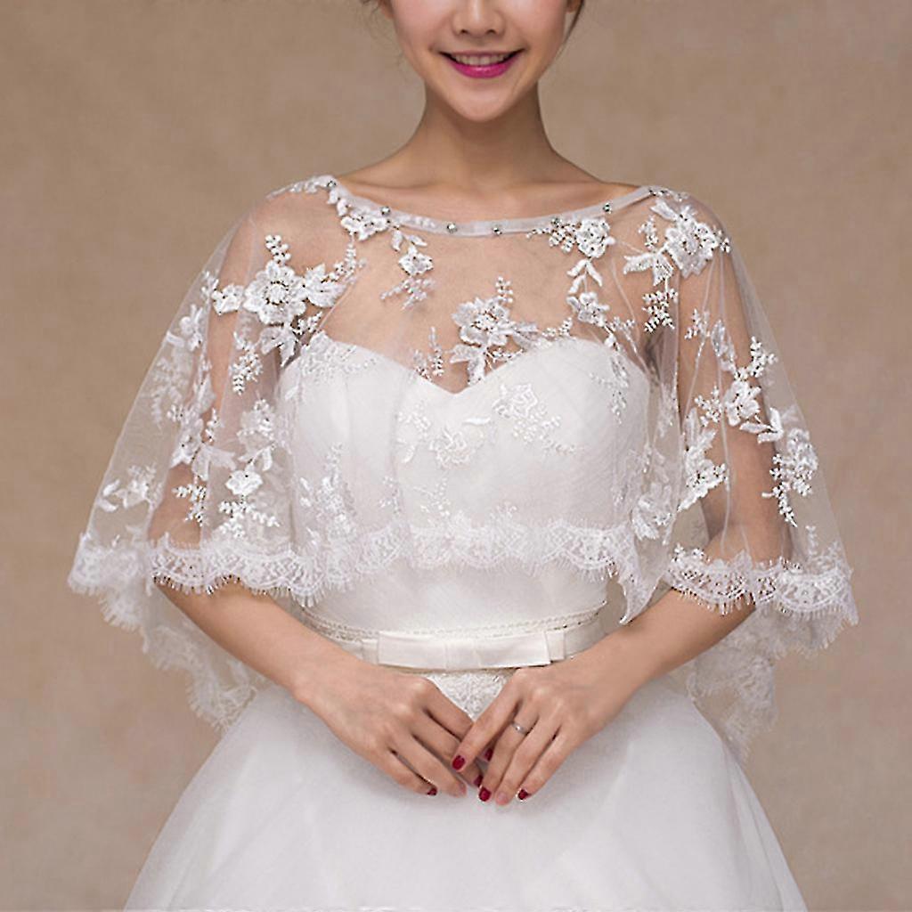 Women Embroidery Floral Lace Wedding Shawl Cape Rhinestone Bridal ...