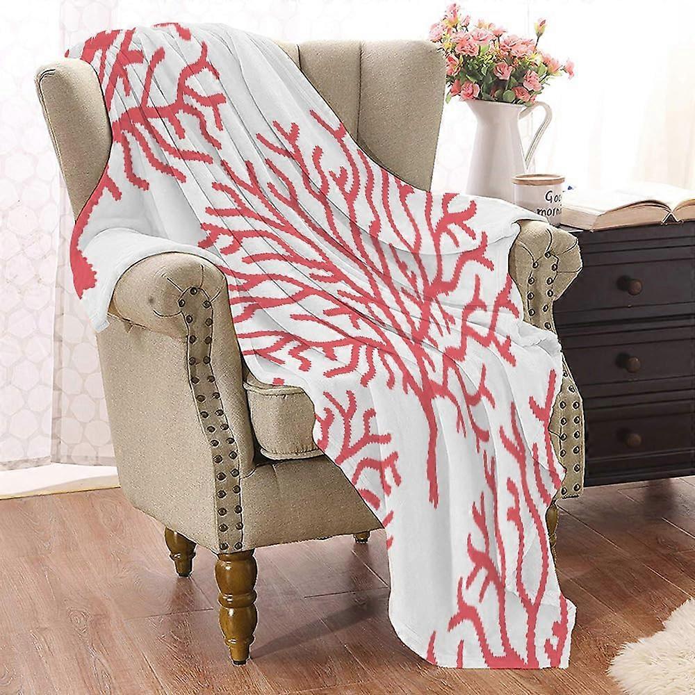 flannel Blankets,Sea Red Color Coral Pattern White Life Beach Design ...