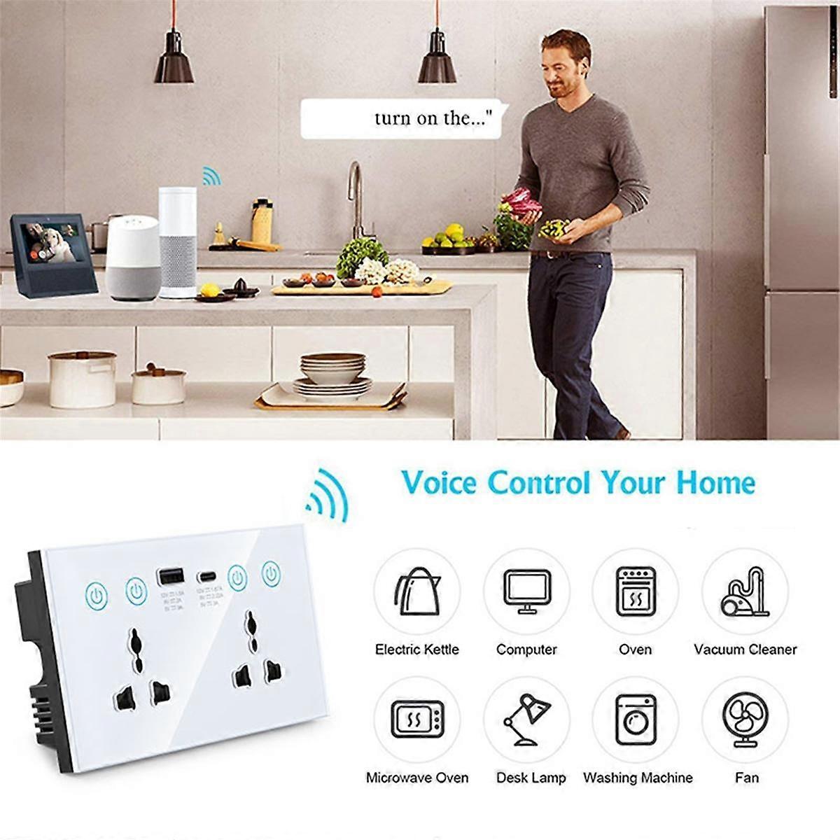 EU UK US Universal Plug Tuya ZigBee White Smart Socket Switch with USB ...