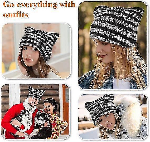 Women's Knit Beanie Hat Winter Cat Ears Hats Warm Elastic Cap Soft ...