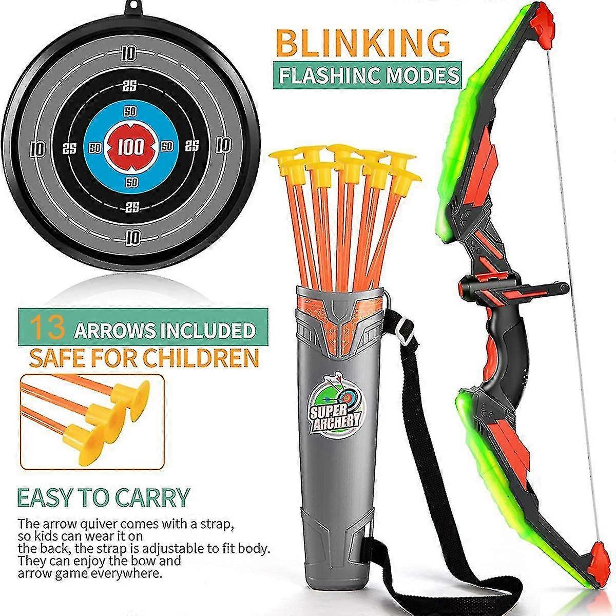 Bow And Archer Set - Archery Toy Set - Led With 13 Suction Cup Arrows ...