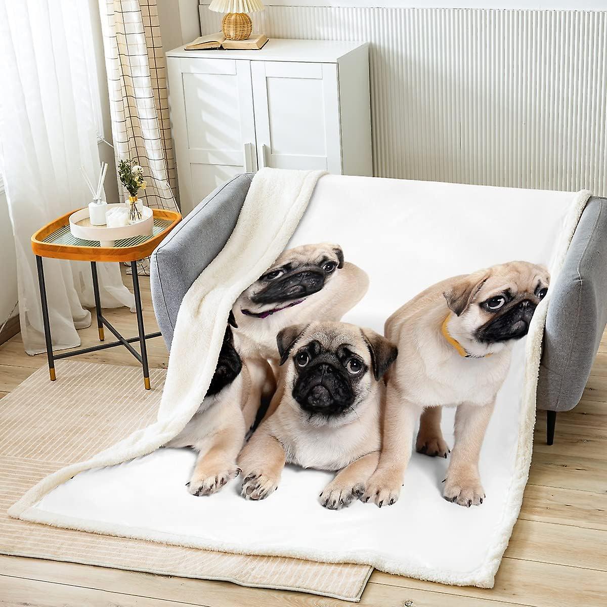 Barn Söta Hundar Sherpa Filt Tecknad Husdjur Mops Hund Kasta Filt ...