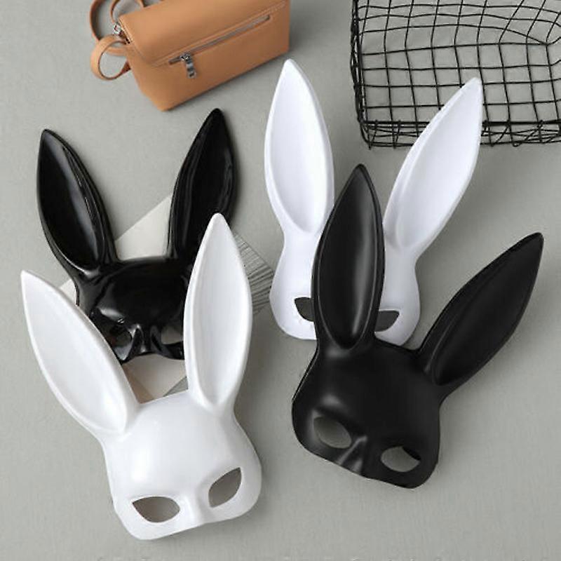 Half Face Rabbit Mask Black White Halloween Mask Christmas Bar ...