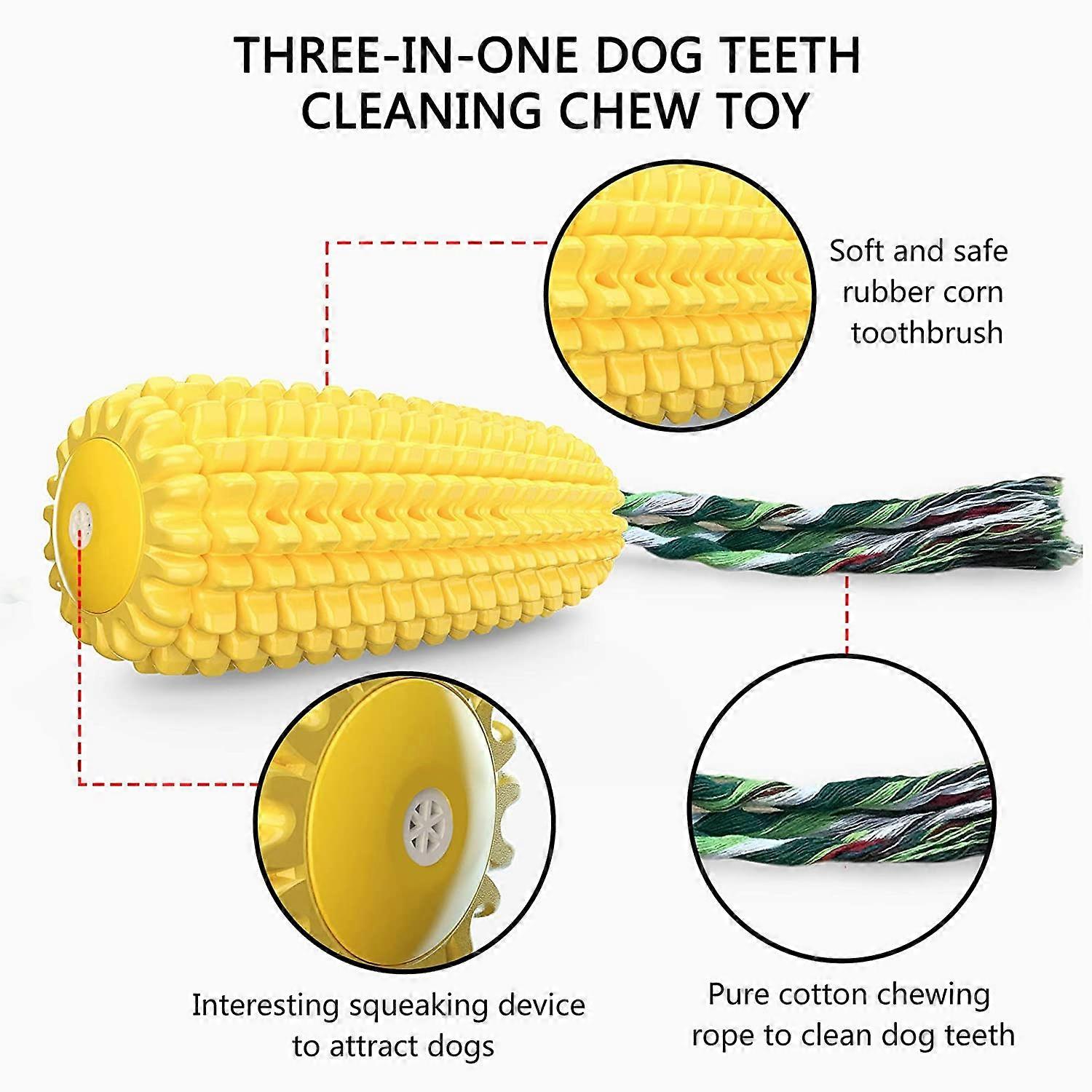 Dog Toothbrush, Corn Shape Chew Toy with Cotton Yarn, Durable Rubber ...