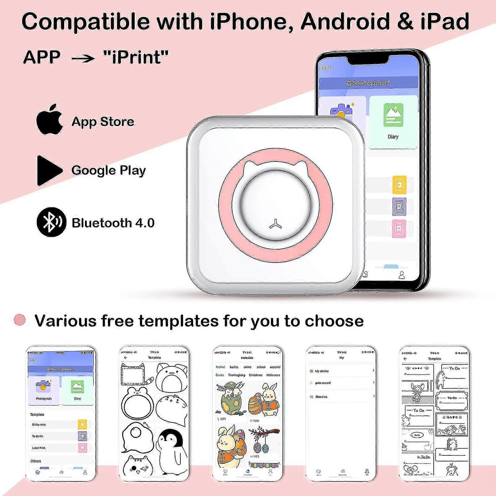 Mini Pocket Sticker Printer, Bluetooth Wireless Portable Mobile Printer ...