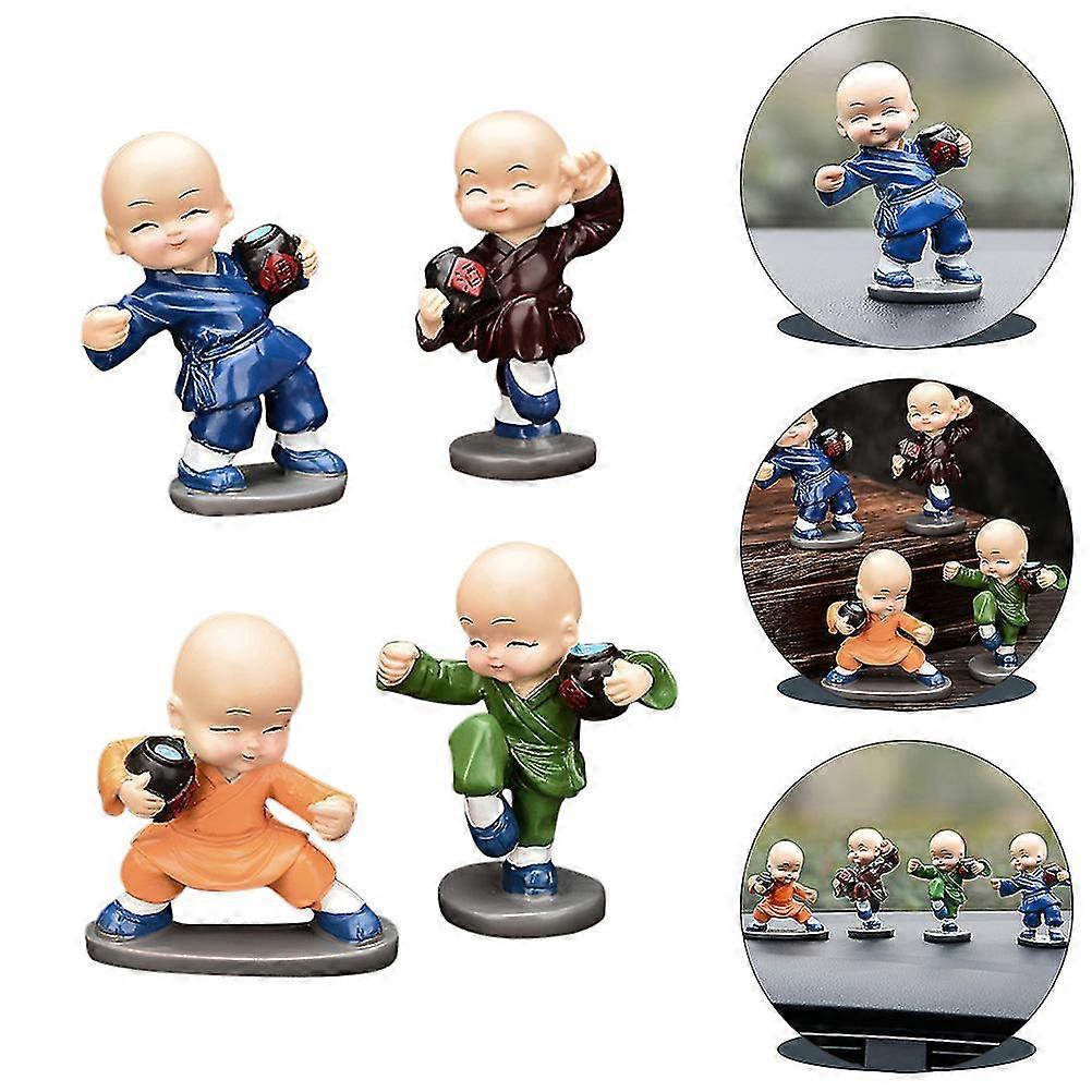 4 Pcs Home Dcor Figurines Resin Monk Figure Buddha Zen Statue Kung Fu ...