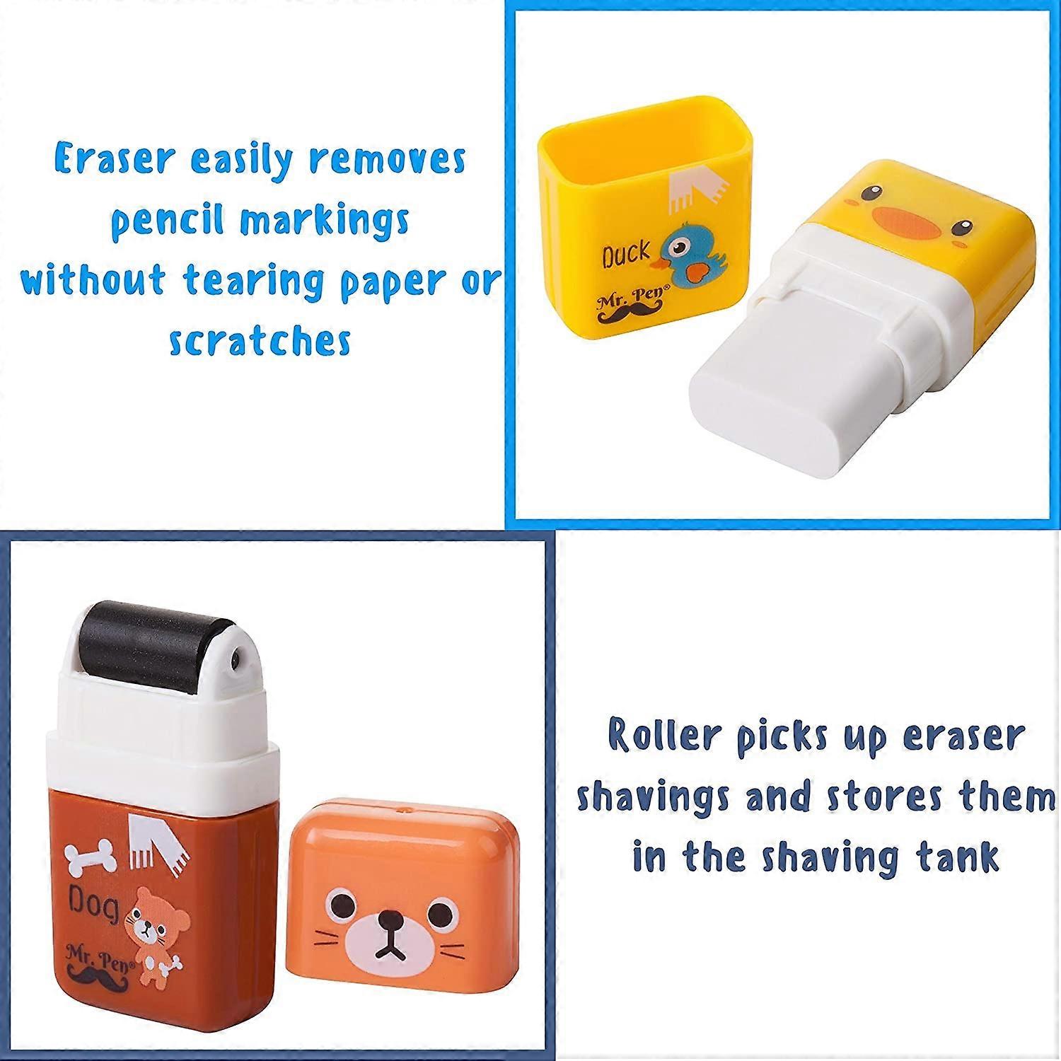 6 pcs Erasers for Kids, Eraser with Cover and Roller, School Supplies ...