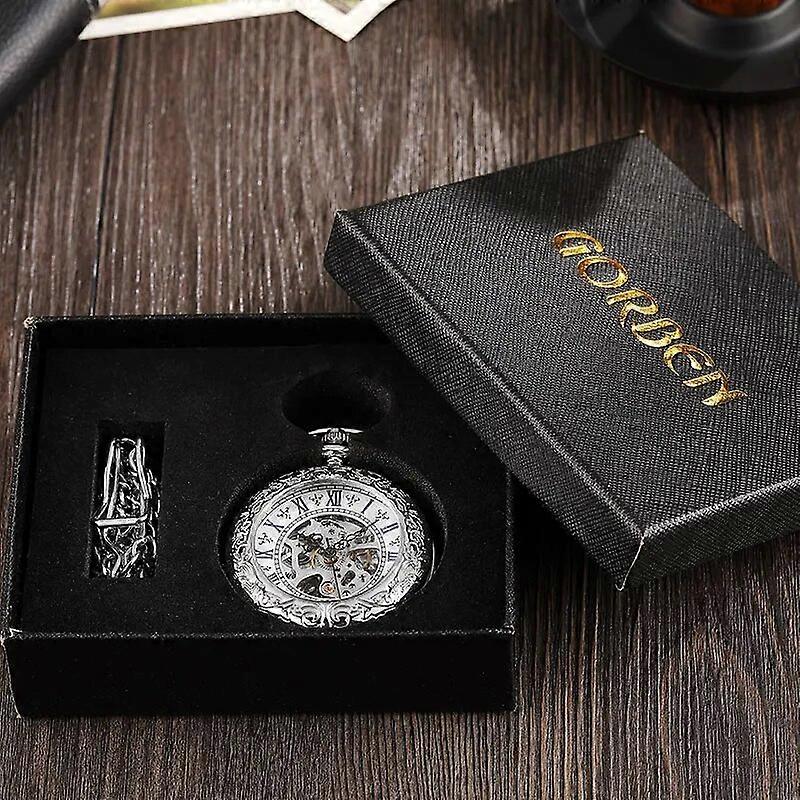 Antique Full Silver Stainless Steel Pocket Watch Mechanical Men ...
