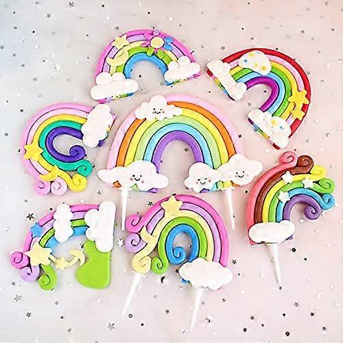 9 Pcs Rainbow Clouds Cake Topper Picks Soft Pottery Cupcake Toppers 3D ...