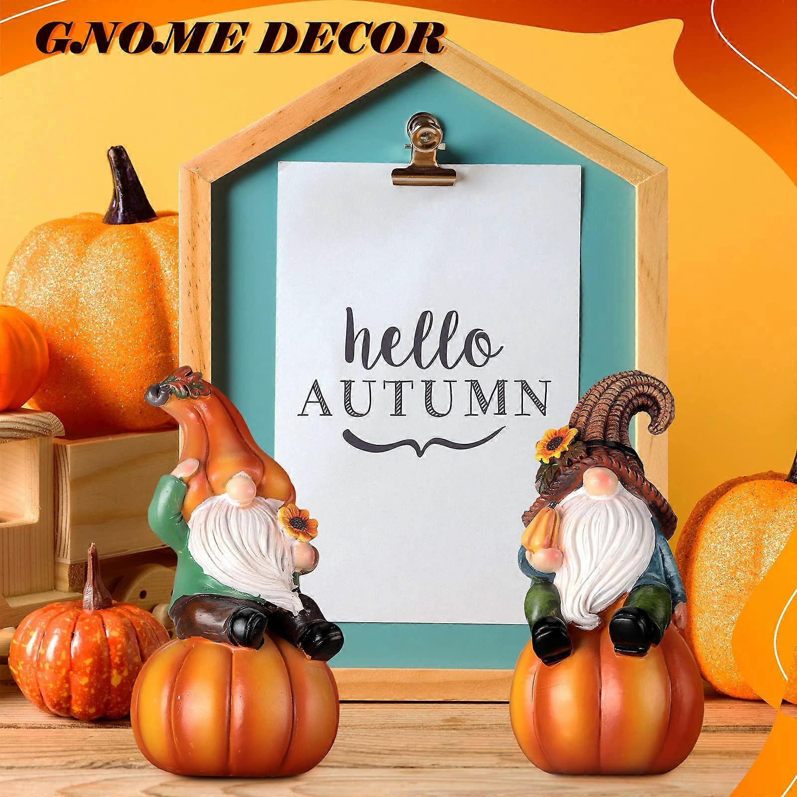 2 Pack Fall Gnome Statue Garden Statue Gnome Outdoor Fall Pumpkin ...