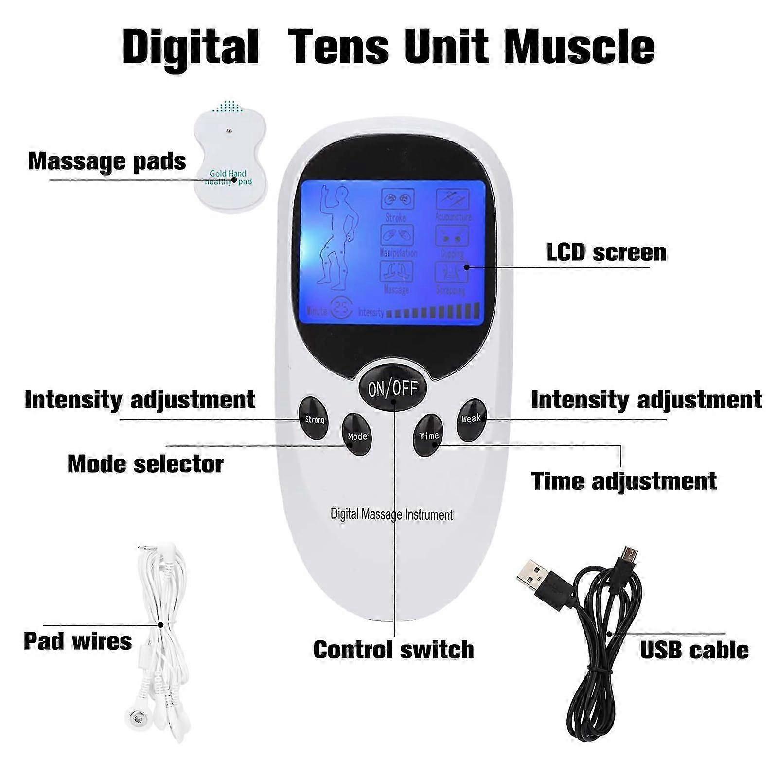 Pain therapy device, 2 channels TENS stimulation current device with 8 ...
