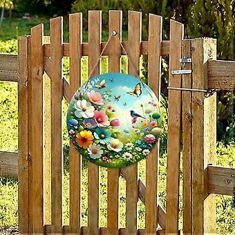 Spring Wooden Door Sign Round Floral Porch Print with Lanyard Colorful ...