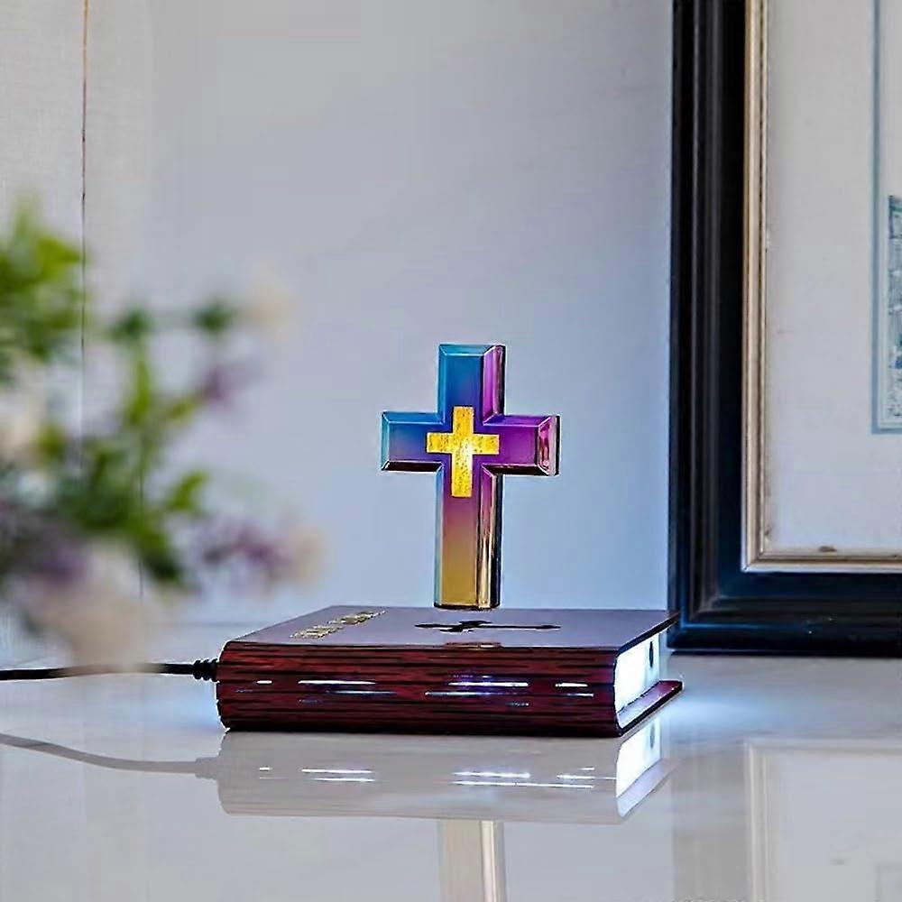 Levitating Cross Lamp - Floating Bible Night Light & Colorful Magnetic ...