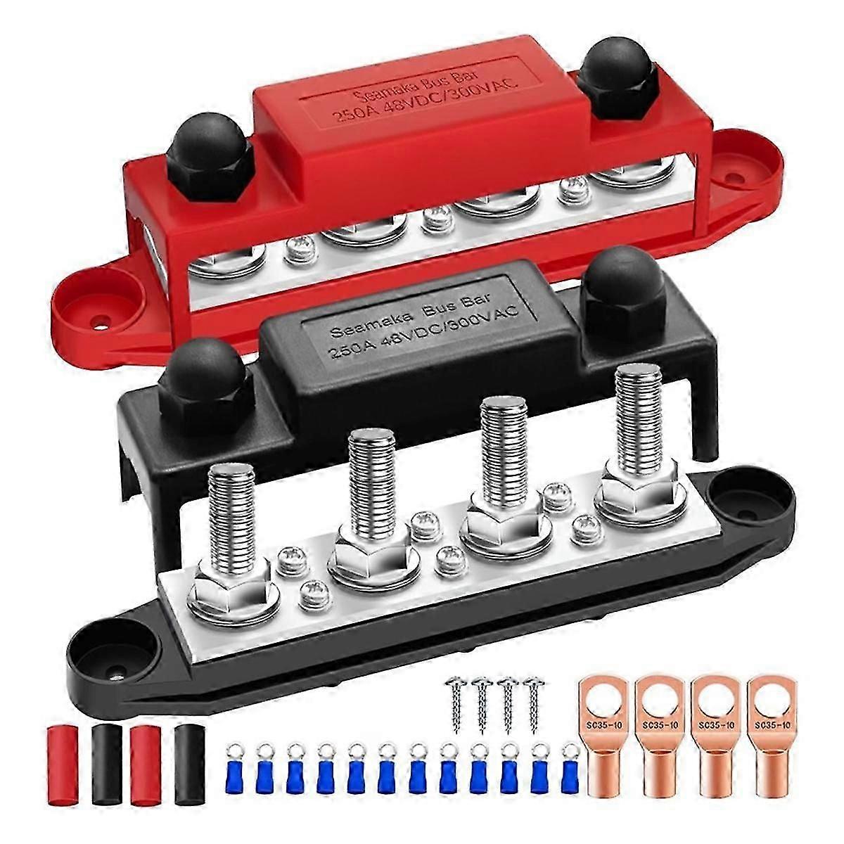 250A 12V Bus Bar Marine 12V,Power Distribution Block with Cover Screws ...