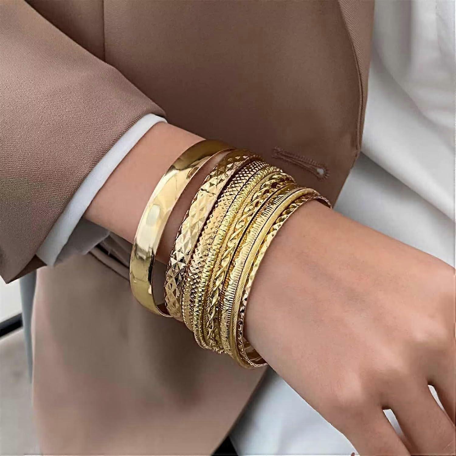 Punk Chunky Gold Bangle Bracelets for Women Layered Stackable Bangles ...