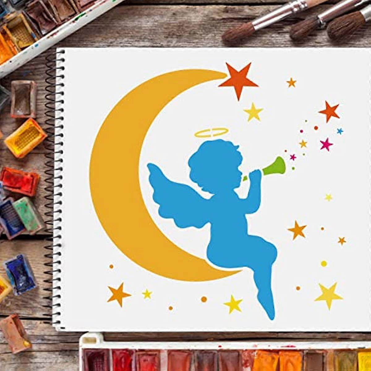 Angel Moon Stars Drawing Painting Stencils Templates Plastic Angel ...