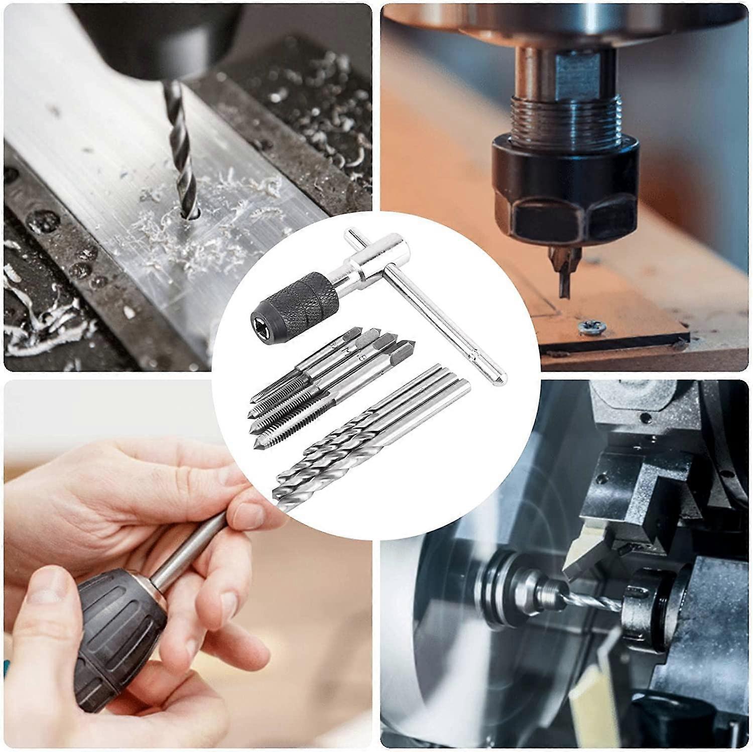 Threading Tapping Tool Kit 9Pcs/Set Screw Taps and T-Handle Tap Wrench ...
