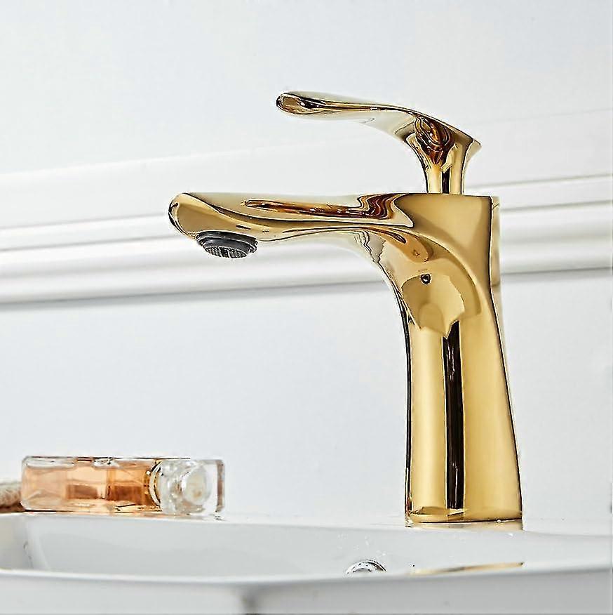 Badrum Handfat Kran Enkelhandtag Mässing Guld Krom Guld Finish ...