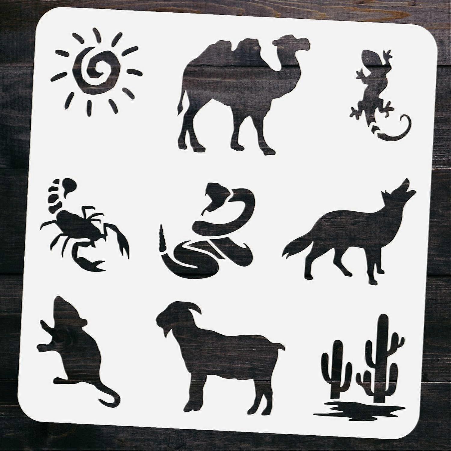 Desert Animals Stencil 11.8x11.8 inch Lizard Snake Cactus Drawing ...
